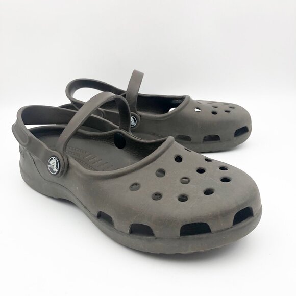 CROCS | Shoes | Crocs Shayna Mary Jane Brown Rubber Shoes Womens 7 ...